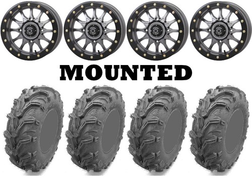 Kit 4 EFX MotoMax Tires 27x12-14 on Frontline 223 Beadlock Gray Wheels ...