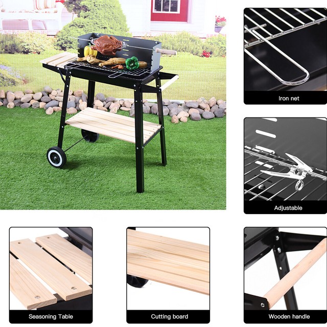 Rectangular BBQ Wheels Patio Barbecue Steel Charcoal Grill Outdoor ...