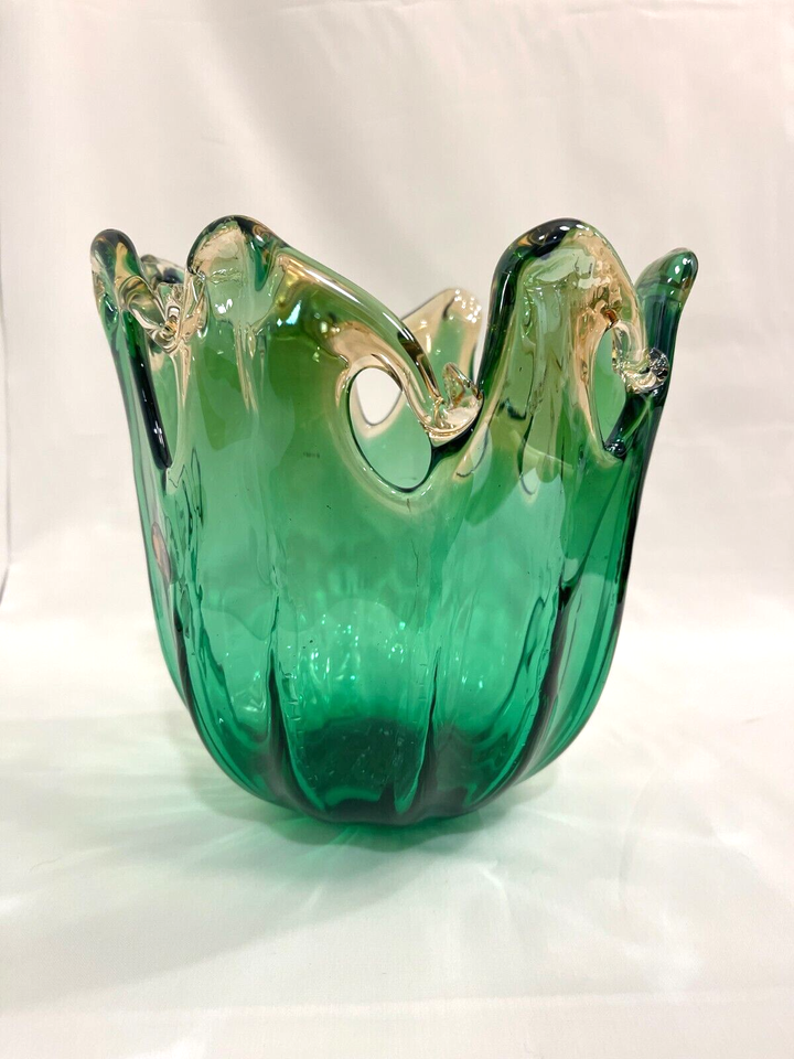 Murano White Cristal Italy Glass Bowl Agua Green and Pale Gold | eBay
