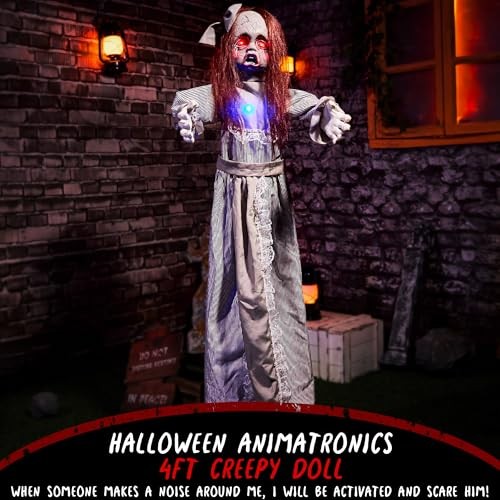 Halloween Animatronics 4ft Creepy Doll Decoration - 48inch Animated ...