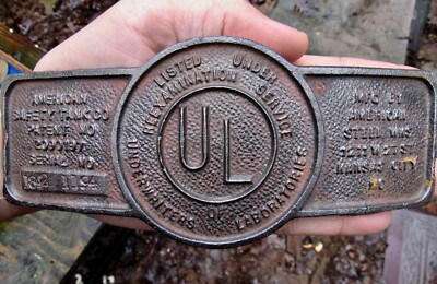 Vtg SAFETY TANK DATA PLATE Belt Buckle 3D Truck 7" HEAVY Steel REAL UL ...