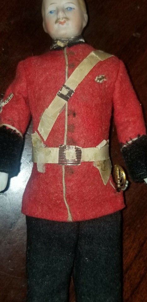 ANTIQUE GERMAN BISQUE SOLDIER DOLLHOUSE male DOLL 7 1/2" W/ PEWTER ...