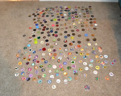 lot of 130+ pogs milk caps and slammers metal, plastic and card board ...