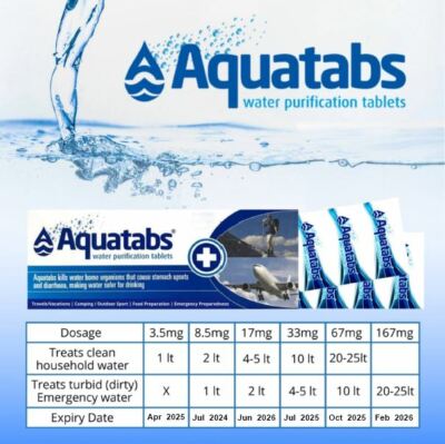 Aquatabs Water Purification Tablets Travel Camp Emergency Safe Potable ...