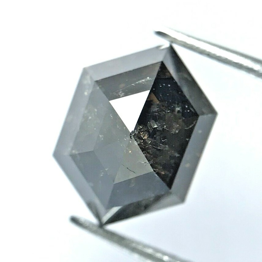 BIG REAL NATURAL DIAMOND 1.98CT GALAXY BLACK SPARKLING HEXAGON ROSE CUT ...