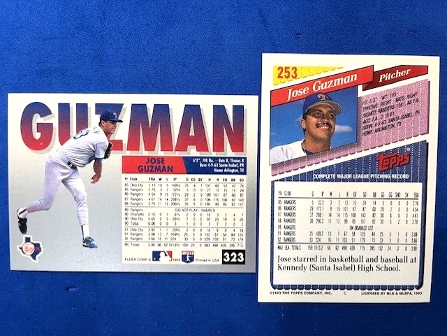Jose Guzman 1993 Fleer & 1993 Topps Baseball - Rangers | eBay