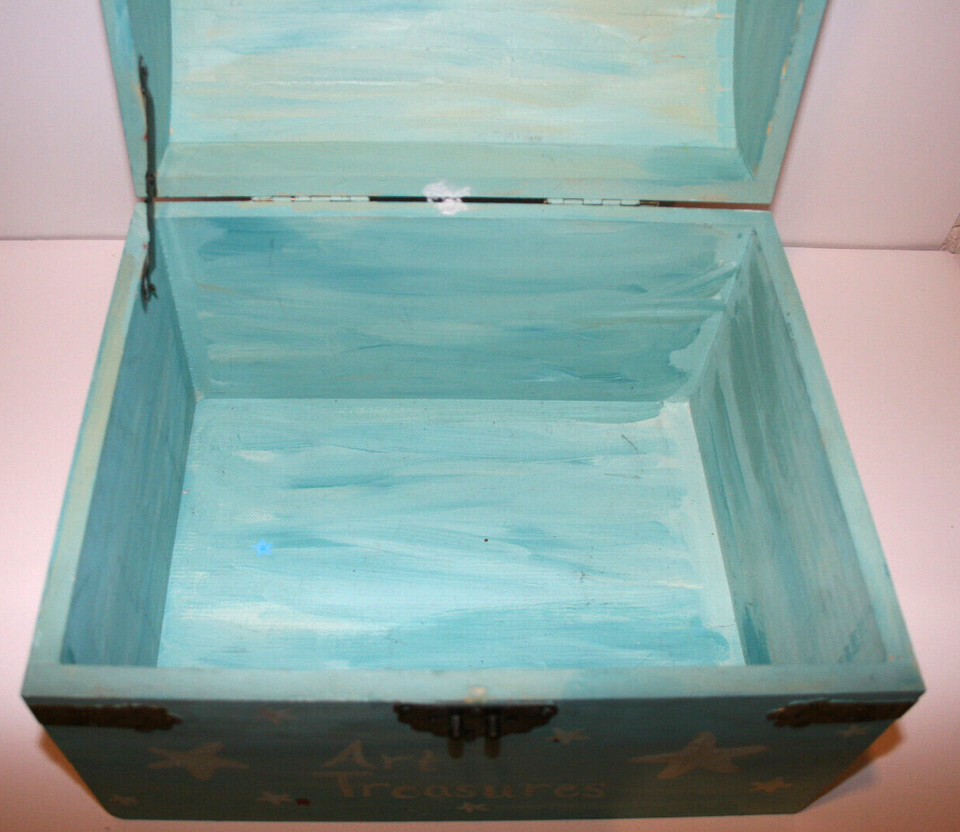 Wooden Hand Painted Art Pirate Treasure Chest Box Metal Hinges Hinged ...