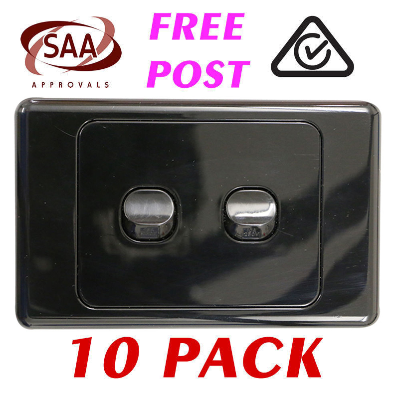 10 x 2 Gang BLACK Wall Switch - 2 Way Switching - Electrical Light ...