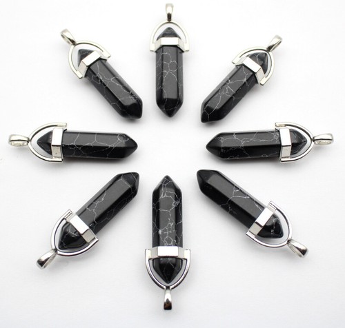 10pcs Black Turquoise Stone Point Chakra Healing Gemstone Pendants Bead ...