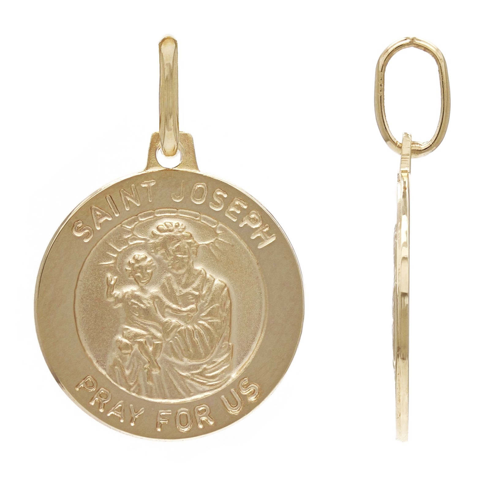14k Yellow Gold Embossed Saint Joseph Round Medallion Pendant 2.1 grams ...