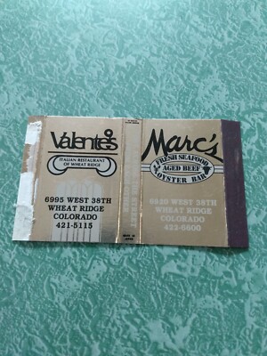 Vintage Matchbook Ephemera Collectible J8 wheat ridge Colorado valente ...