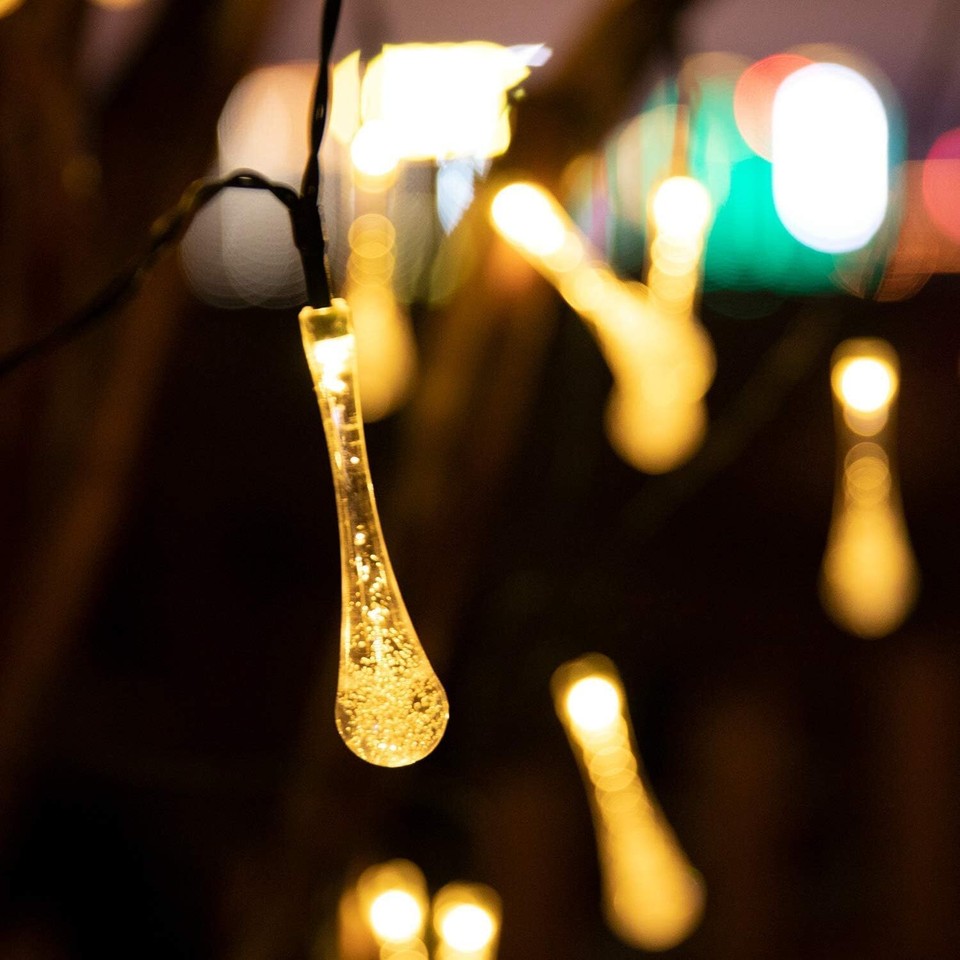 30LED Outdoor Solar String Lights, Water Drop Solar Powered Lights ...