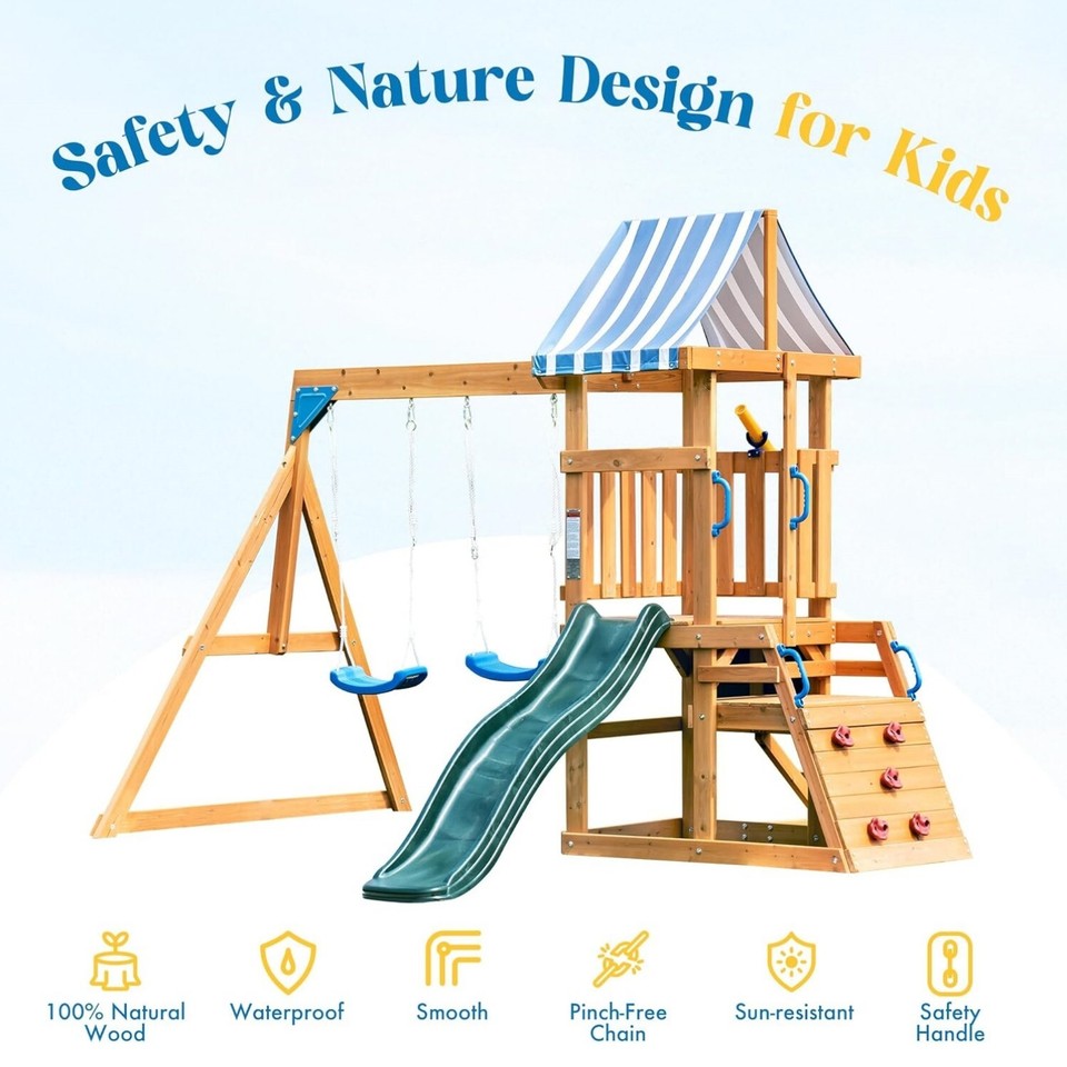 Robud Kids Wooden Swing Set Playground Outdoor Cedar Playhouse Backyard ...
