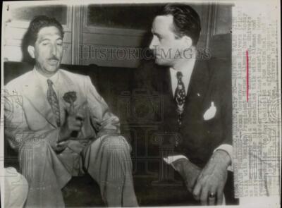 1955 Press Photo Allan Shivers and Miguel Aleman confer in Nuevo Laredo ...