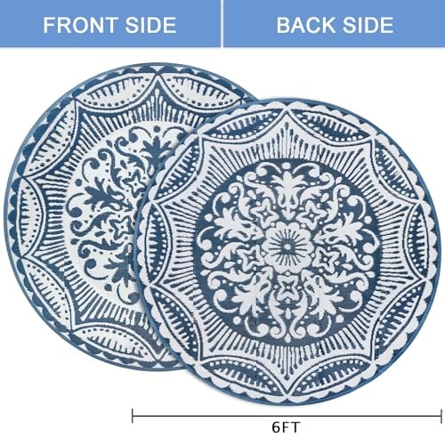 6x6 Outdoor Rug for Patio Clearance Reversible Mats Round Portable ...