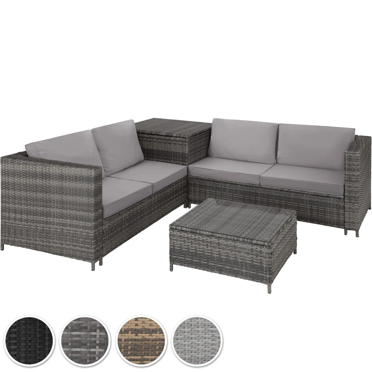Black Rattan Outdoor Garden Furniture Corner Sofa With Storage Box ...