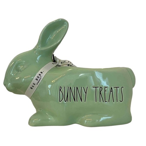 Rae Dunn EASTER Bunny Treats Candy Dish Centerpiece Green Ceramic 6" x7 ...