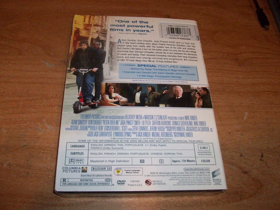 Reign Over Me (DVD, 2007, WS) Adam Sandler Jada Pinkett Drama Movie NEW ...