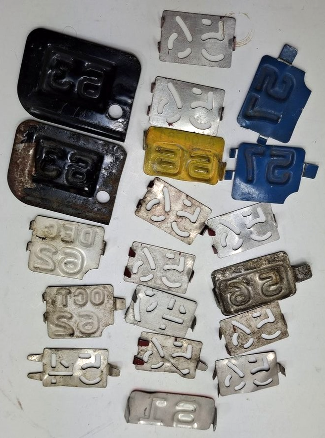 19 Assorted States Metal Registration License Plate Tabs 1950s & 60s ...