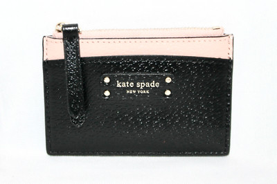 KATE SPADE Jeanne Small Zip Card Holder Case Black & Pink Leather ...