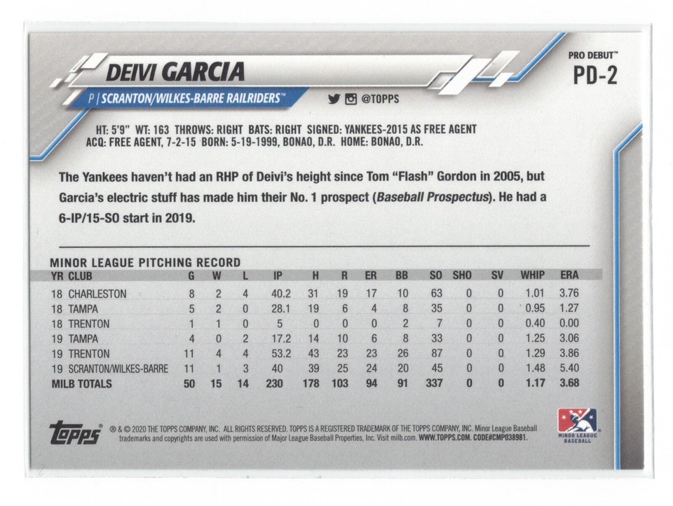2020 Topps Pro Debut #PD2 Deivi Garcia Yankees | eBay
