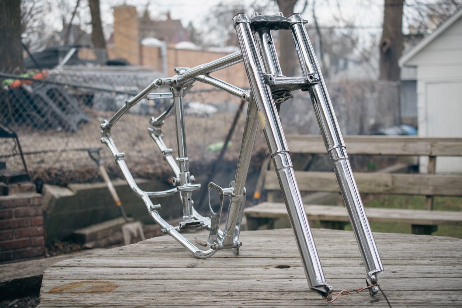 Triumph Pre Unit Rigid Chrome Frame Front End Old Show Bike MCM Chopper ...