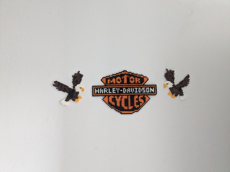 Harley Davidson And Eagles Perler Bead Pixel Wall Art (Set of 3) | eBay