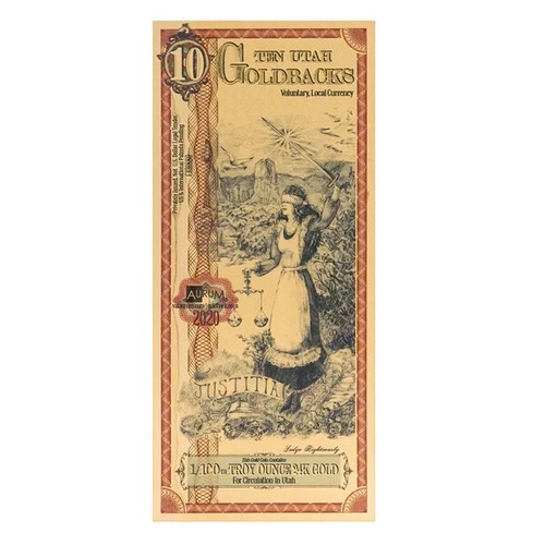 Utah 10 Goldbacks 999 Gold Foil Note 1/100th oz Currency 24KT Gold Back ...