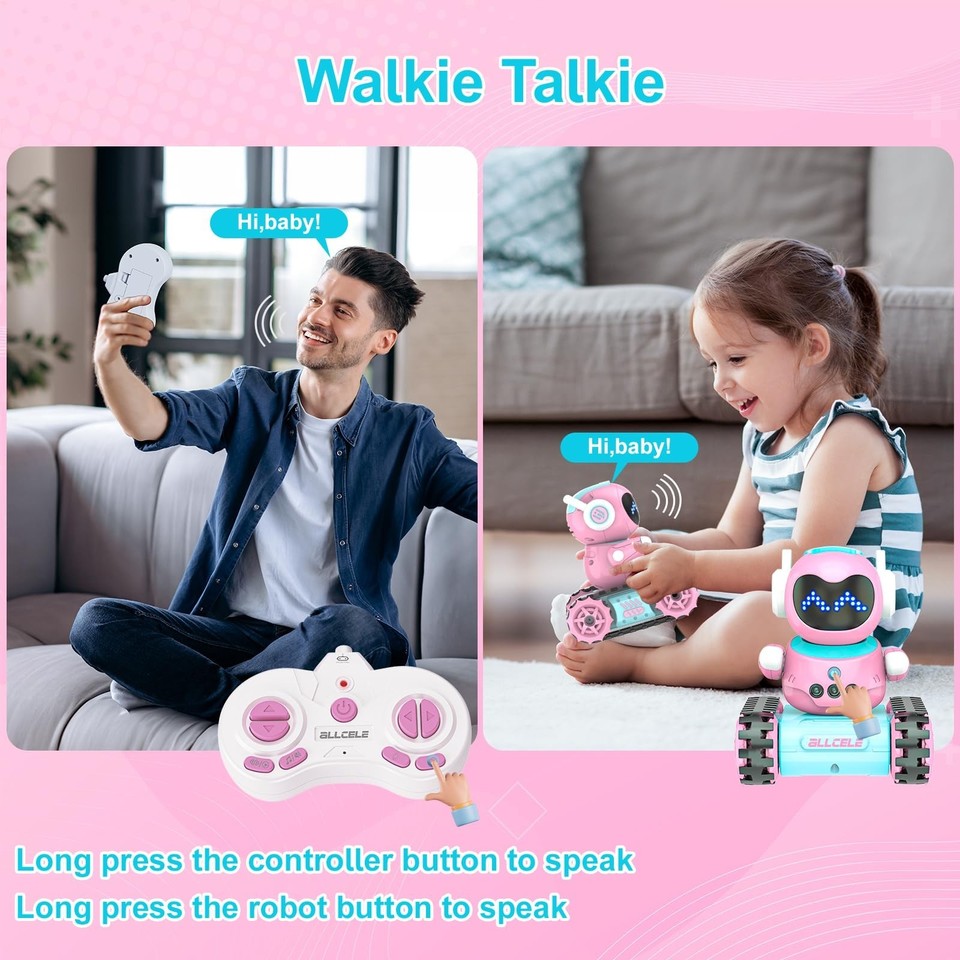 ALLCELE LED RC Robot Toys for Girls with Walkie Talkie, Programming ...
