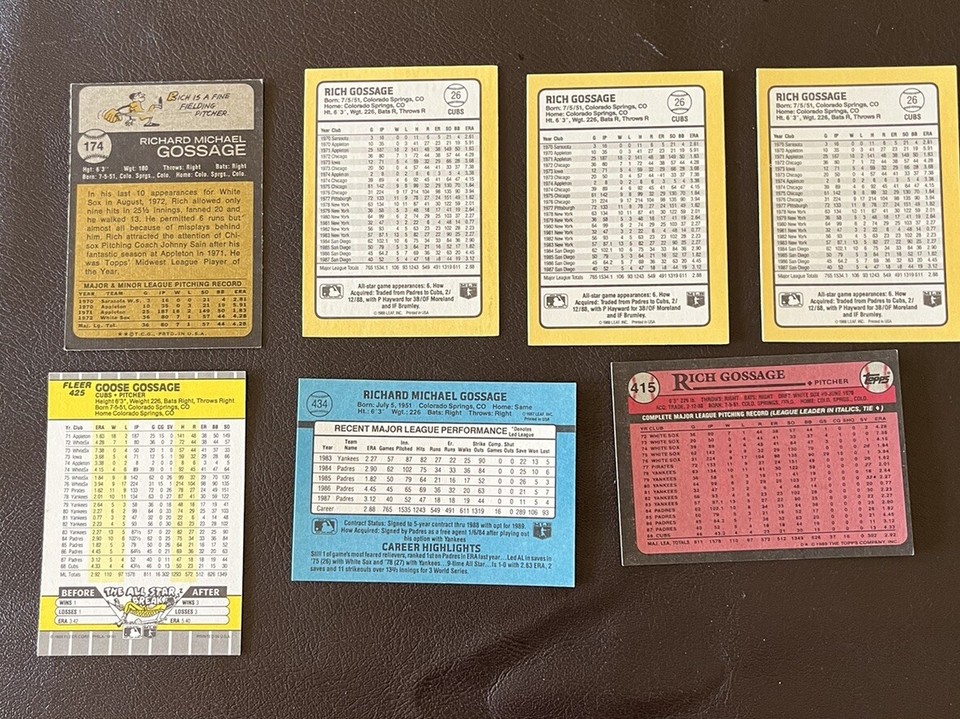 Rich “Goose” Gossage Baseball Cards Lot of 7 Cards. SHARP CARDS | eBay