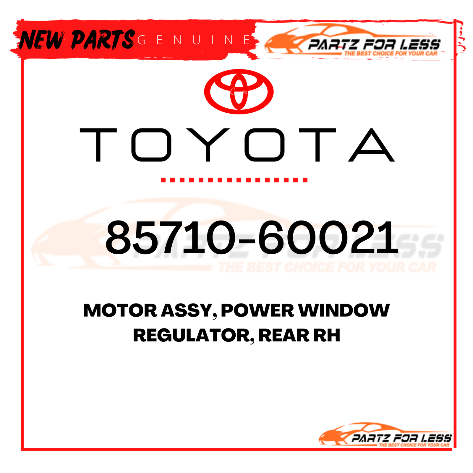 85710-60021 TOYOTA GENUINE MOTOR ASSY POWER WINDOW REG RR RH 8571060021 ...