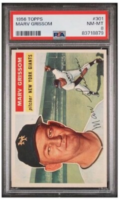 VINTAGE 1956 Topps MARV GRISSOM # 301 -Gray Back- PSA 8 | eBay