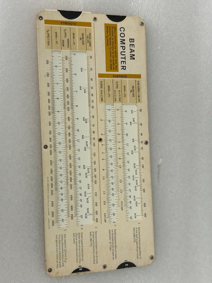 Beam span, joist, rafter Calculator + UPC Calculator nomogram USED Good ...