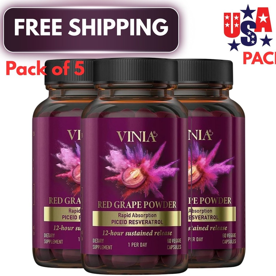 Vinia Red Grape Powder Rapid Absorbtion Piceid Resveratrol 60 Veggie ...