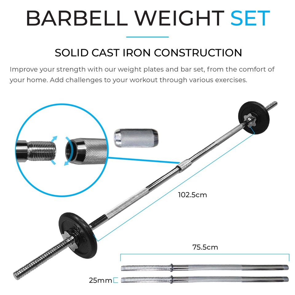 50KG Dumbbell & Barbell Weight Set Cast Iron Carry Case Body Building ...