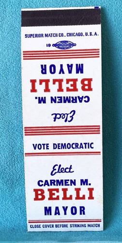 Matchbook Cover Elect Carmen M. Belli Mayor Democrat | eBay