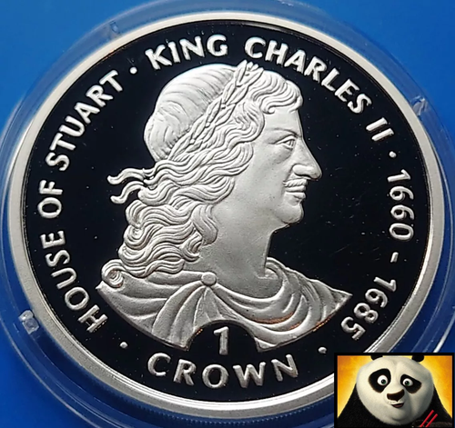 SCARCE 1999 Gibraltar 1 One Crown Stuart House King Charles II Silver ...