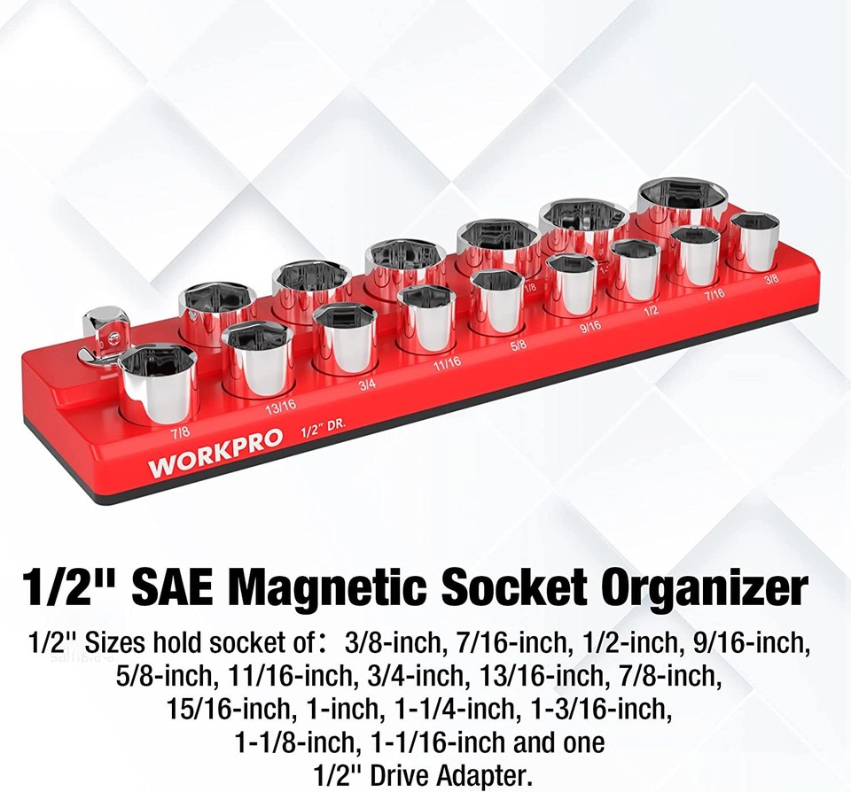 Magnetic Socket Organizer Storage Holder Tray 1/4"/3/8"/1/2" Drive SAE ...