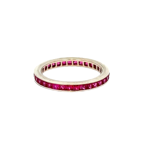 14K Gold Channel Set Square Step Cut Lab Created Ruby Eternity Stack ...