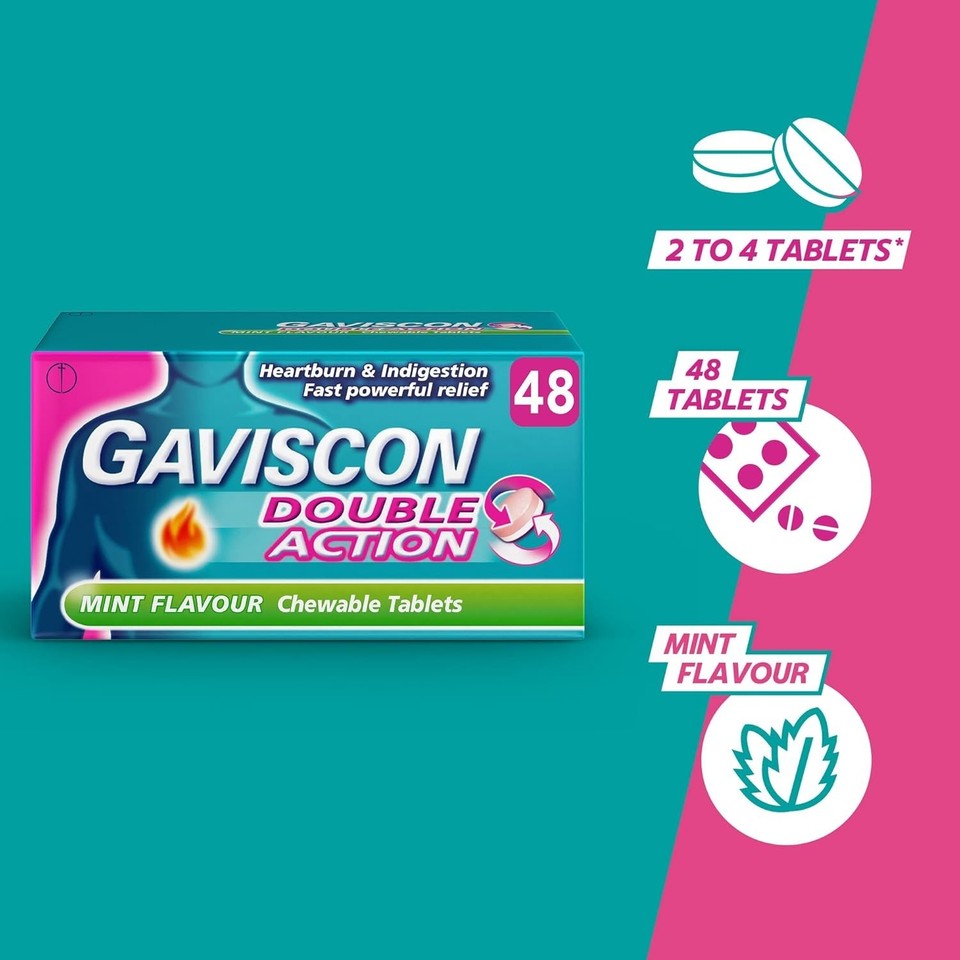 Dual-Action Chewable Mint Tablets - 48 Count for On-the-Go Relief from ...