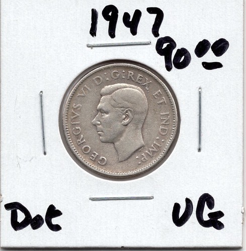 1947 Canada Silver 25 Cent Coin - Dot - VG | eBay