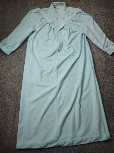Vintage Sears Cachet Baby Blue Embroidered Robe House Dress Long Size L ...
