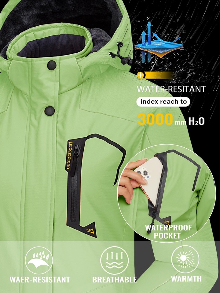 Women's Waterproof Ski Snow Jacket Winter Warm Fleece Lined Mountain ...