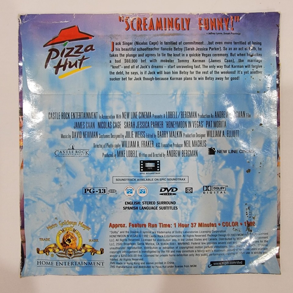 HONEYMOON IN VEGAS DVD Movie in Paper Sleeve Pizza Hut Promotional ...