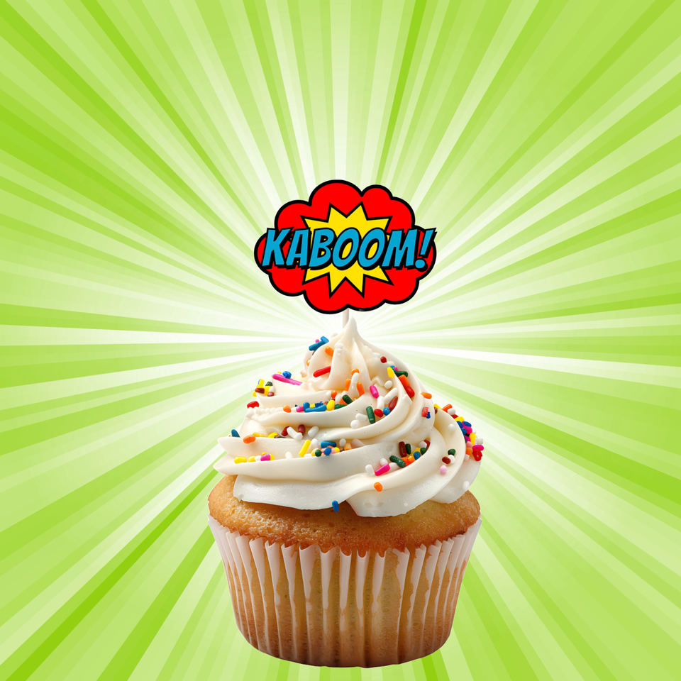Comic Book Signs Cupcake Toppers 12 Pack Superhero Cake Decorating ...
