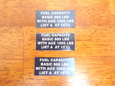 Bell 407 Helicopter Fuel Decals "Fuel Capacity Basic 869 LBS with Aux ...