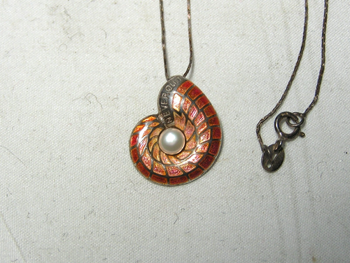 Nicole Barr Sterling Silver,Pearl,Enamel 'Never Quit' Nautilus Shell ...