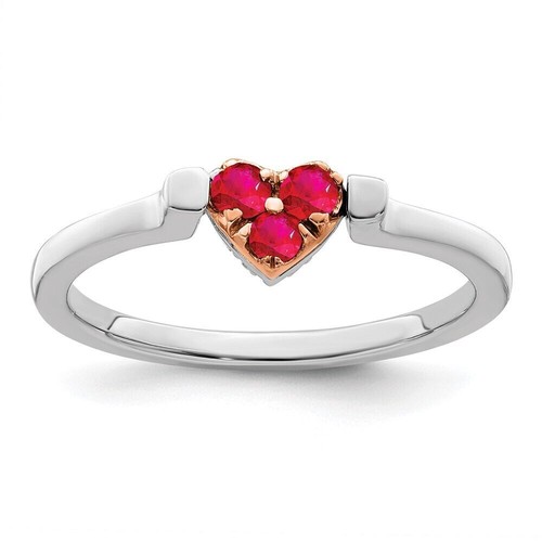 14K White & Rose Gold Round cut Ruby and Diamond Heart Promise Ring ...