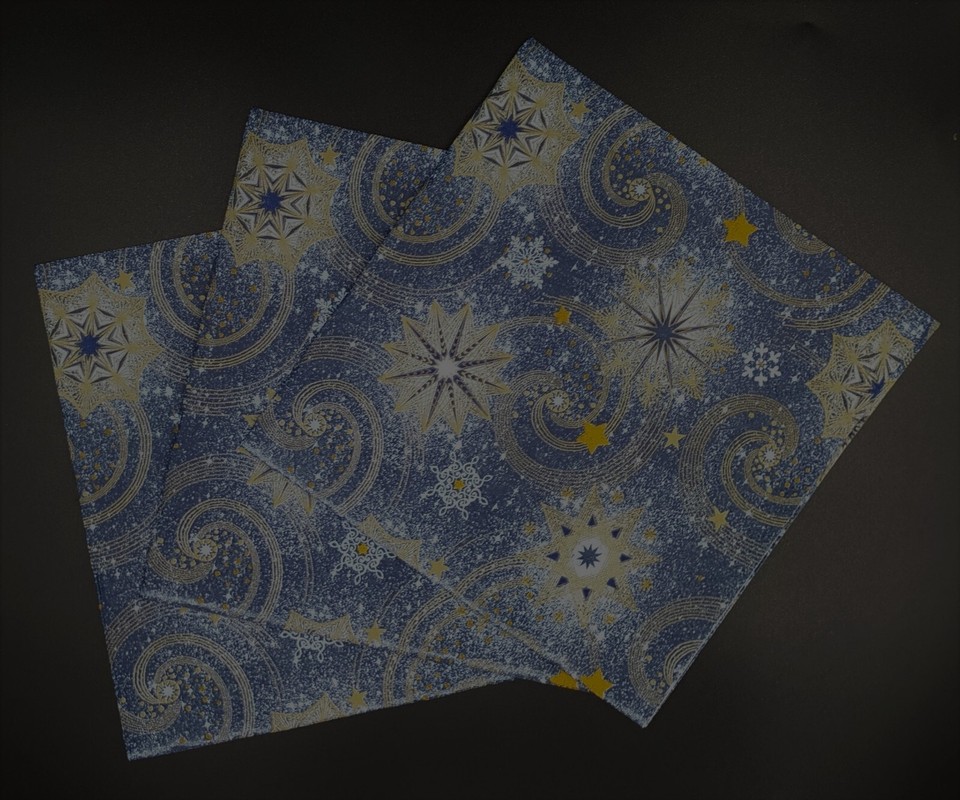Q592# 3 x Single Paper Napkins For Decoupage Stars And Swirls Navy Blue Pattern | eBay
