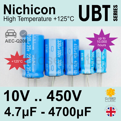 Nichicon UBT High Temperature 10000 hours +125C 10V-450V 4.7uF-4700uF ...